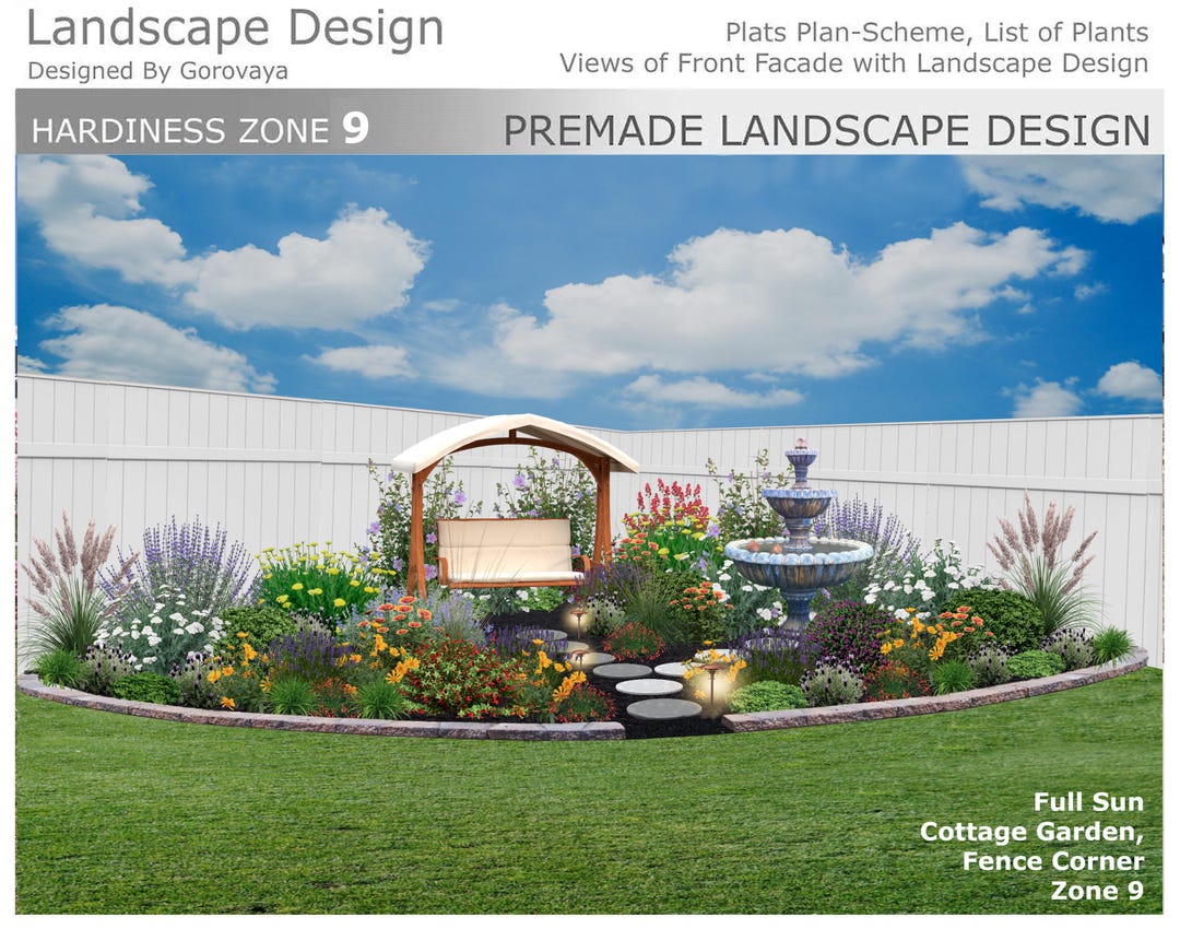 Premade Corner Fence Semicircle Landscape Design, Zone 9 Landscape ...