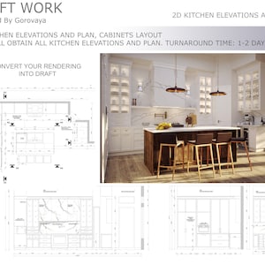 Complex Kitchen Cabinet Layout Draft, 2D Custom Kitchen Design, Cabinet ...