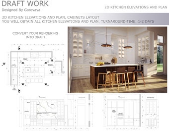 Kitchen Cabinet Layout Draft, 2D Custom Kitchen Design, Cabinet Layout ...