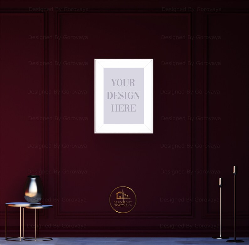 Interior Mockup, Maroon Frame Mockup, Maroon Wall Mockup, Boho Interior ...