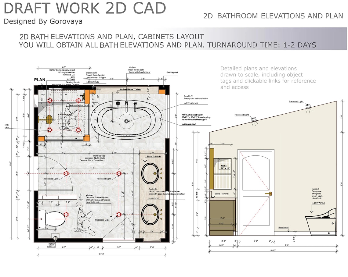 2D Master Bathroom Complex, 2D CAD Cabinet Design, Bathroom Custom ...