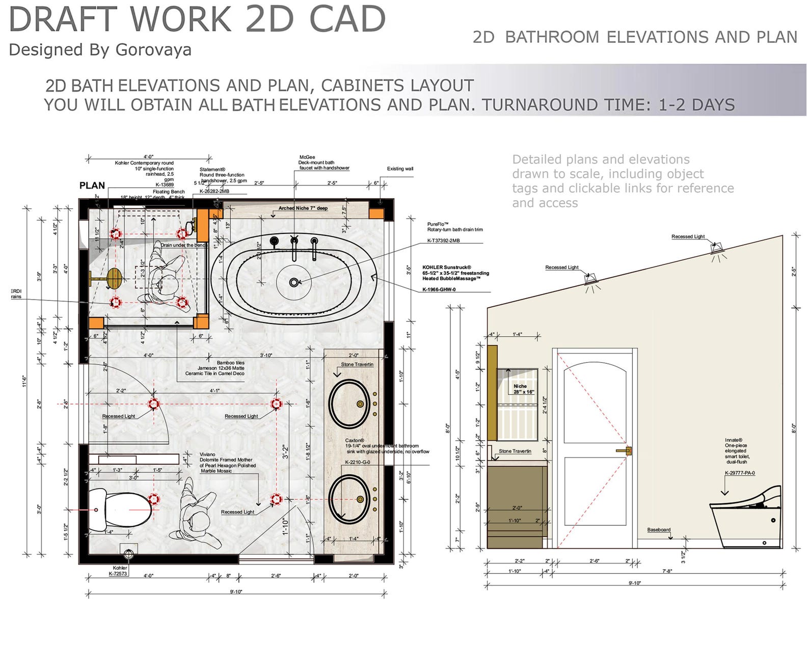 2D Master Bathroom Complex, 2D CAD Cabinet Design, Bathroom Custom ...