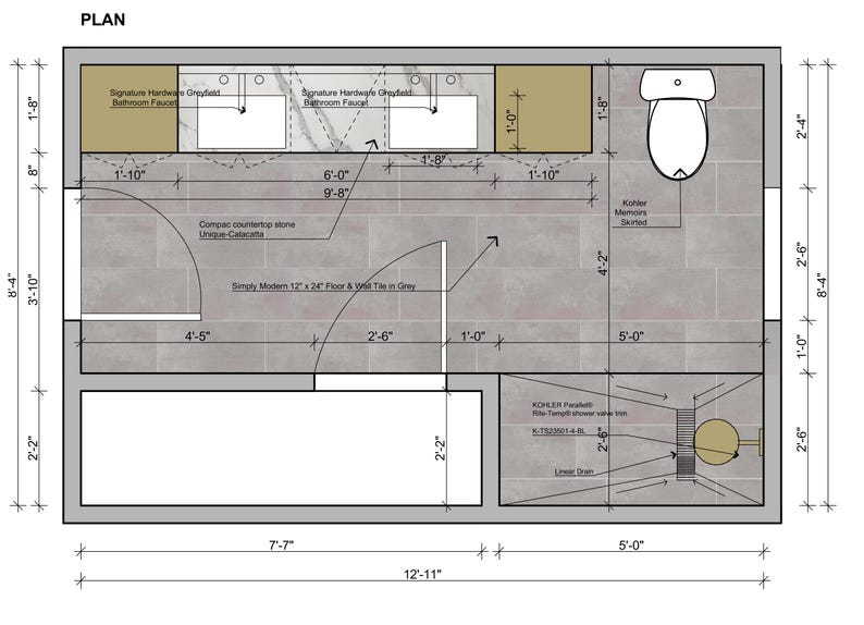 Custom 2D Master Bathroom Cabinet Design, Elevations and Plan - Etsy