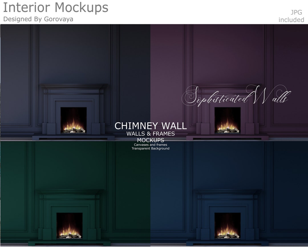 4 Interior Mockup Bundle, Chimney Wall Mockup, Blank Wall Mockup ...