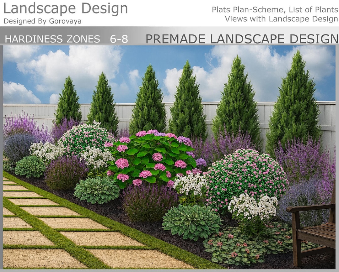 Premade Landscape Design, Landscape Fence Design, Zone 6-8 , Privacy ...