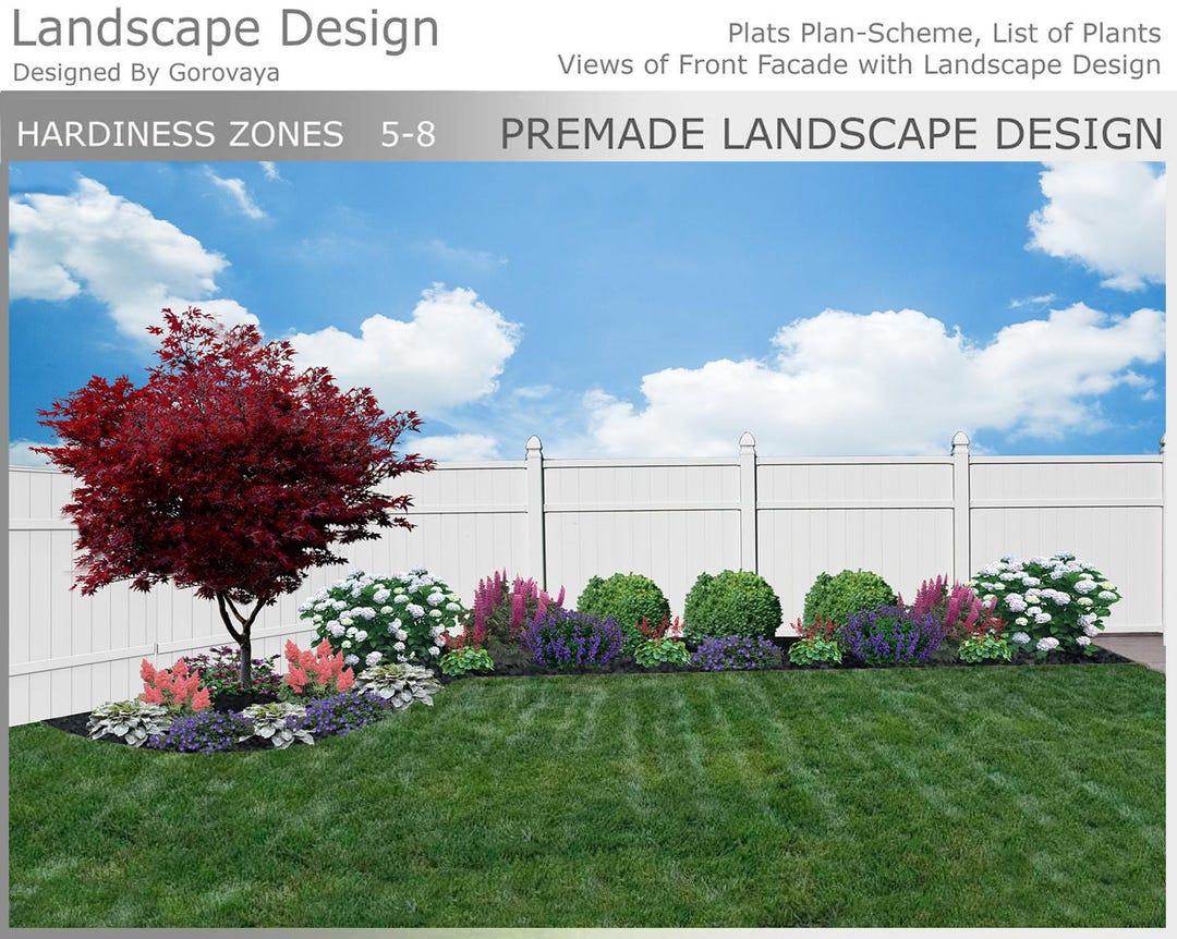 Premade Fence Landscape , Hydrangea Bush Design, Zone 5-8 Landscape ...
