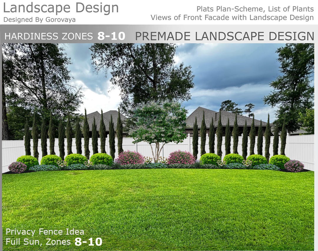 Premade Fence Landscape , Hydrangea Bush Design, Zone 8-10 Landscape ...