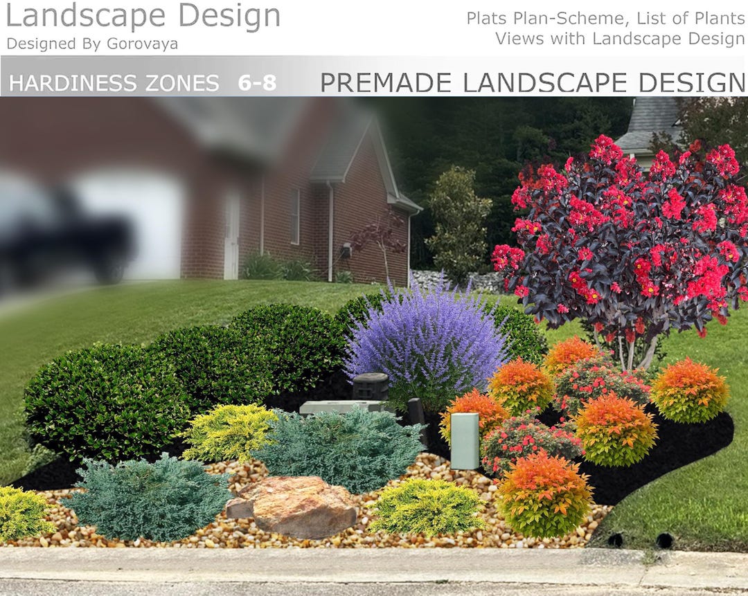Premade Colorful Front Yard Landscape Design | Zone 6–8 | Low ...