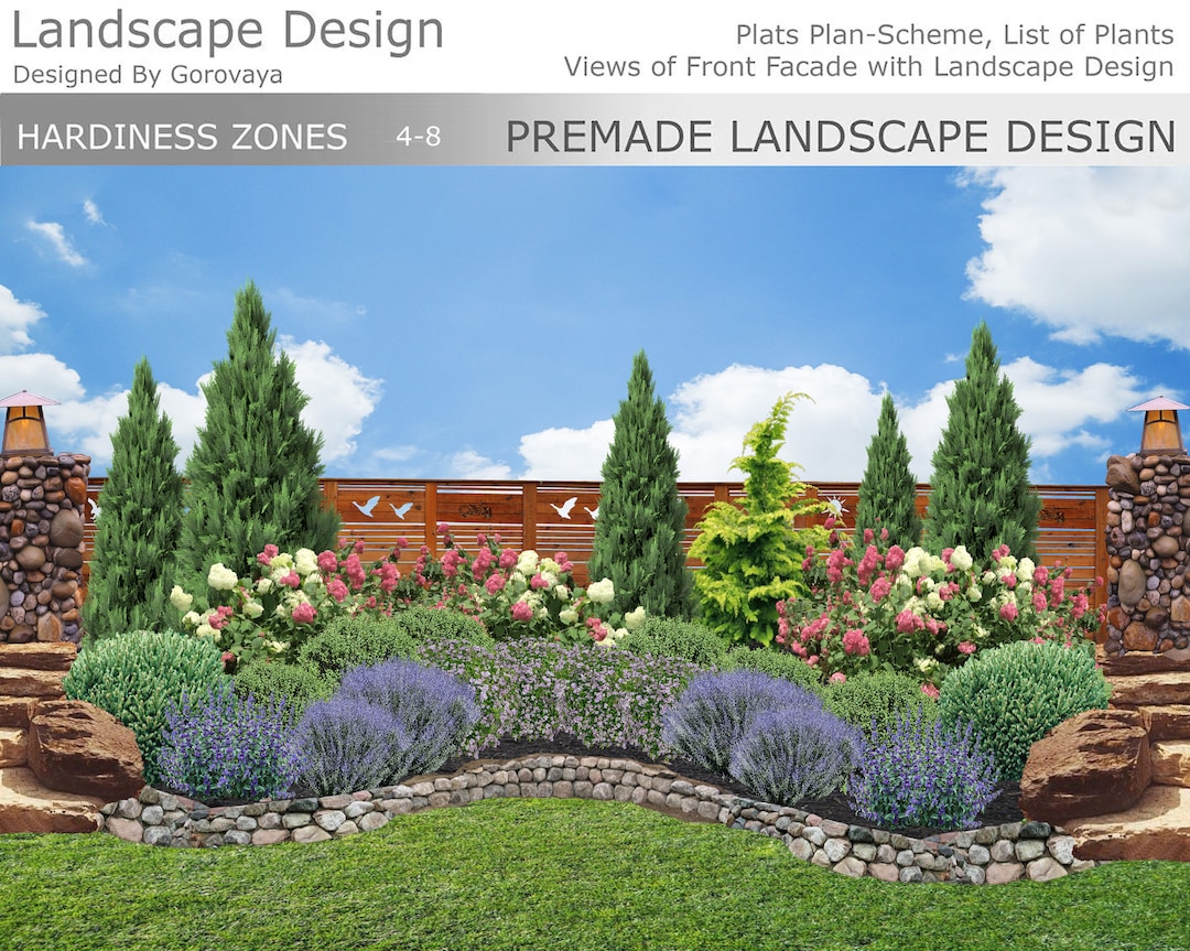Premade Fence Landscape , Hydrangea Bush Design, Zone 4-8 Landscape ...