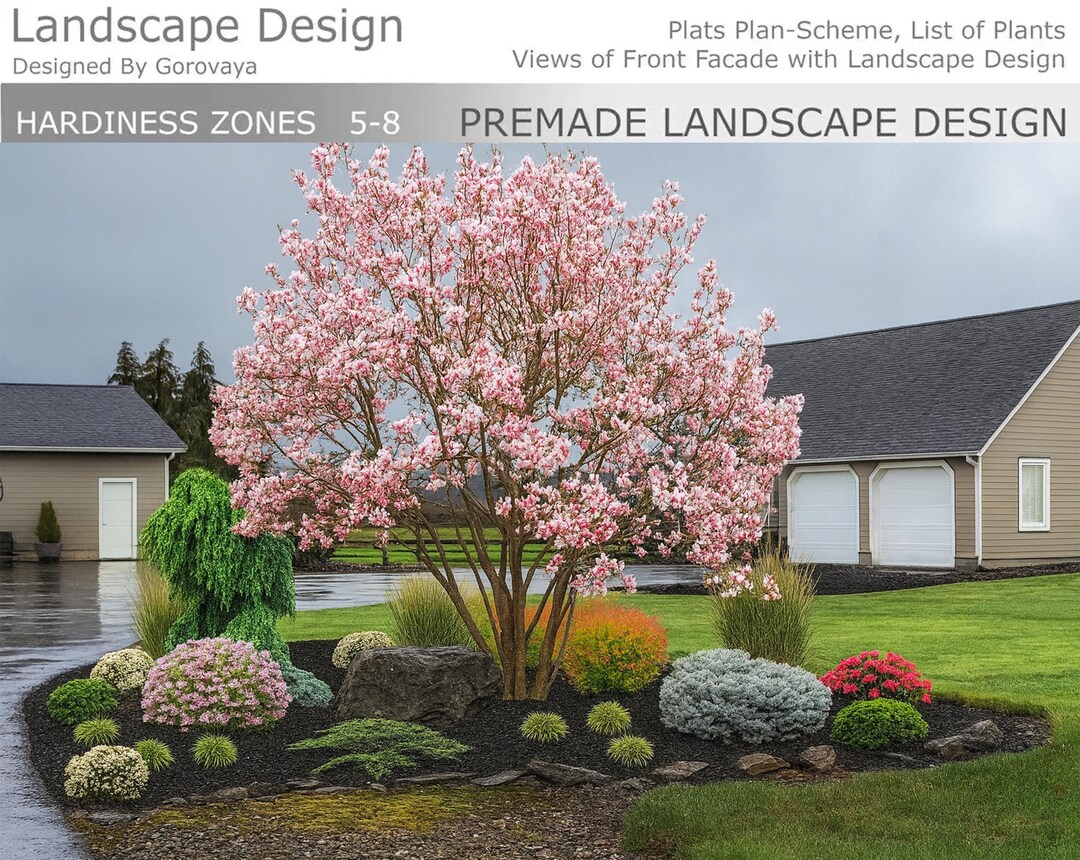Premade Corner Landscape , Magnolia Tree Design, Zone 5-8 Landscape ...