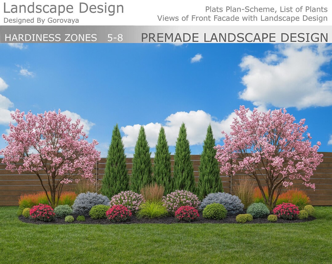 Premade Fence Landscape , Magnolia Tree Design, Zone 5-8 Landscape ...
