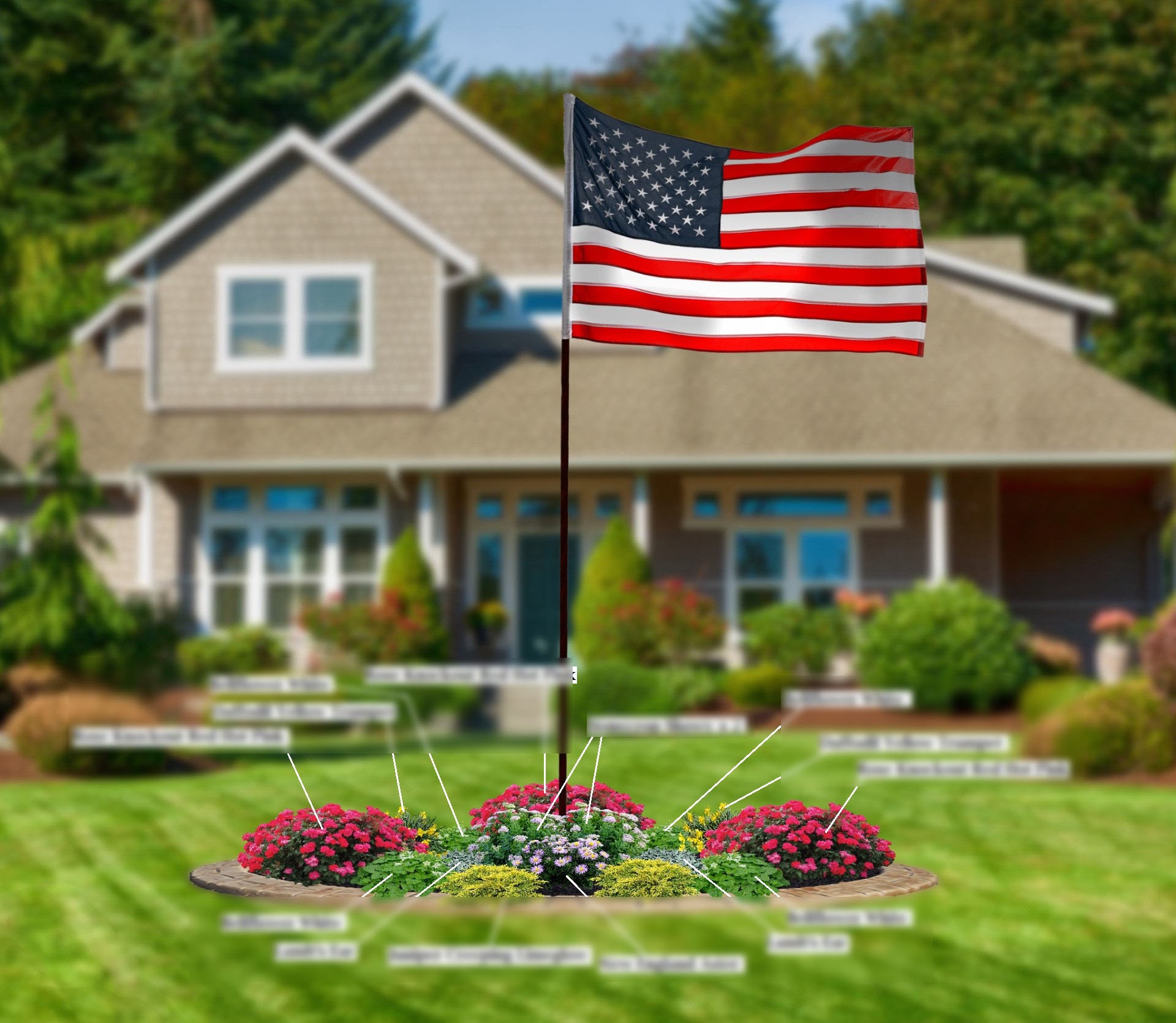 Flag Pole Garden Design, Zone 4-8 Round Garden Bed Design, Premade ...