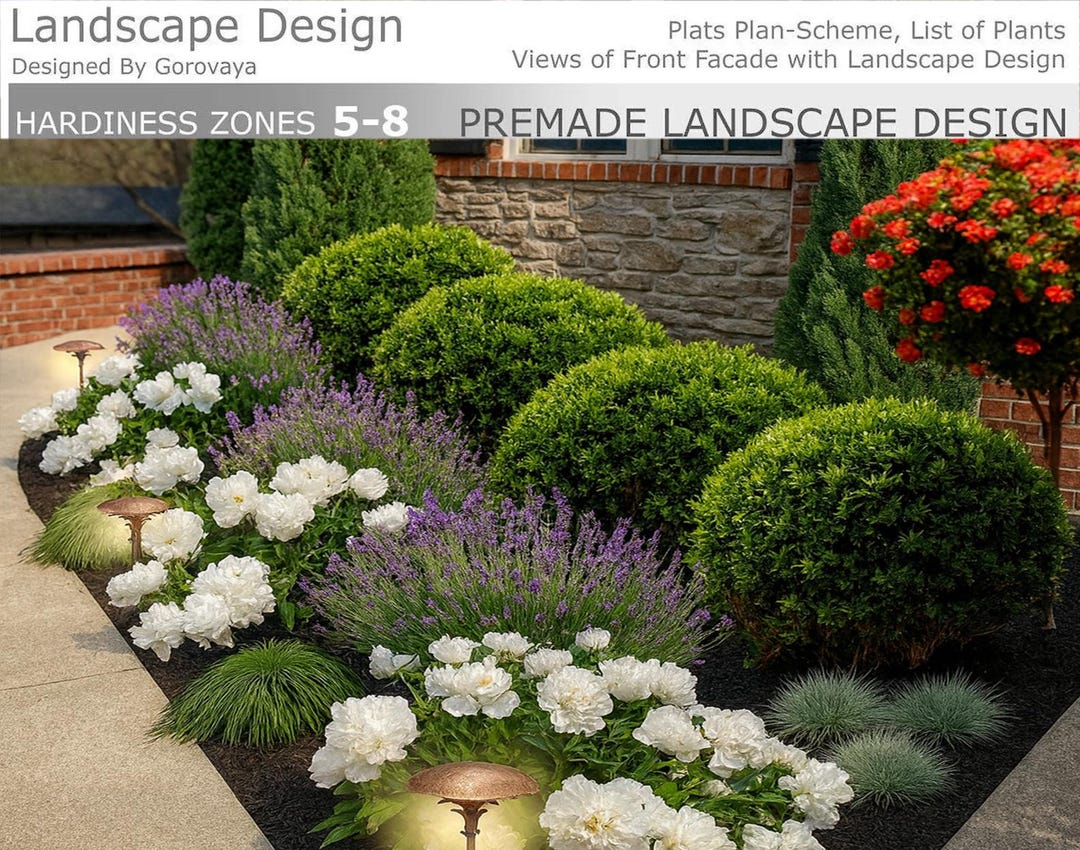 Premade Corner Semicircle Landscape Design, Zone 5-8 Landscape Design, Landscaping Privacy Wall ...