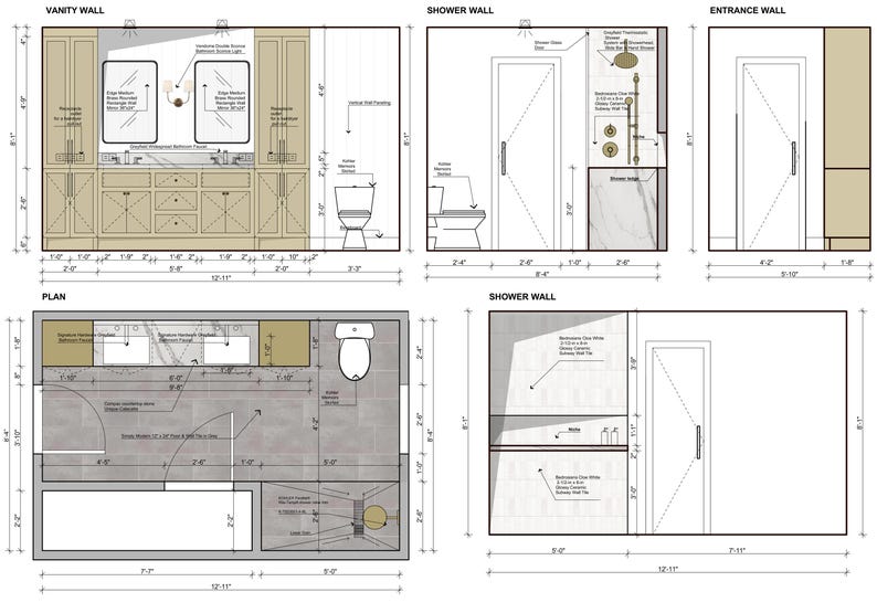 2D Master Bathroom, 2D CAD Cabinet Design, Bathroom Custom Draft, Bath ...