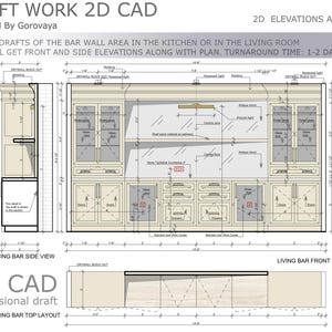 2D Bar Elevation, Kitchen Bar Area Draft, 2D Custom Bar Cabinet Set-up ...