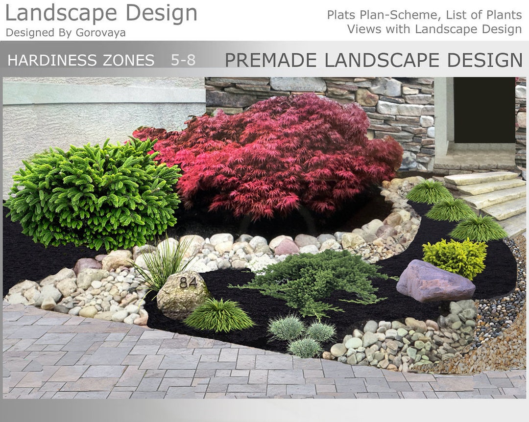 Premade Landscape Design, Ready Made Landscape Design, Zone 5-8 ,japanese Corner Garden, Corner ...