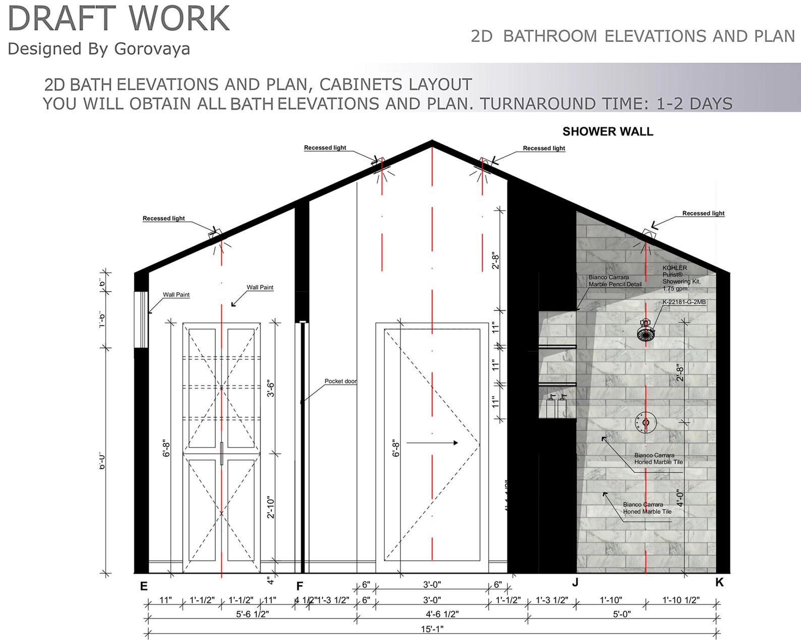 2D BATHROOM Layout Draft Complex, 2D Custom Cabinet Design, Cabinet ...