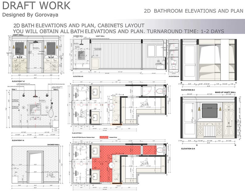 2D BATHROOM Layout Draft Complex, 2D Custom Cabinet Design, Cabinet ...