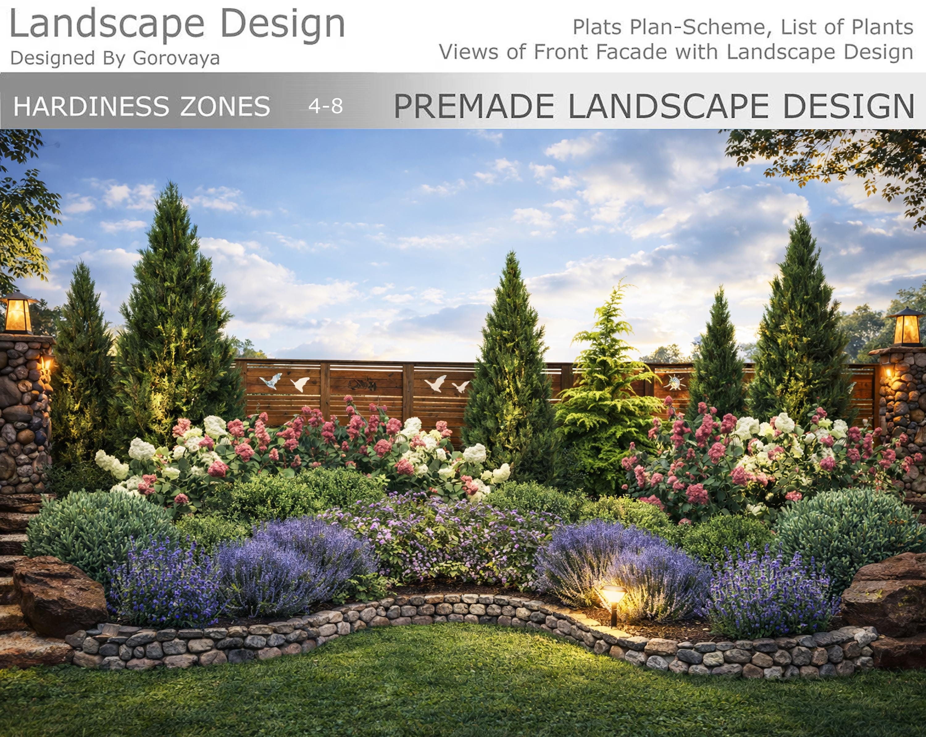 Premade Fence Landscape , Hydrangea Bush Design, Zone 4-8 Landscape Design, Landscaping Privacy ...
