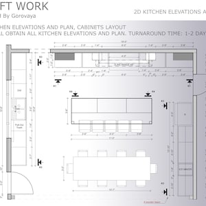 Complex Kitchen Cabinet Layout Draft, 2D Custom Kitchen Design, Cabinet ...