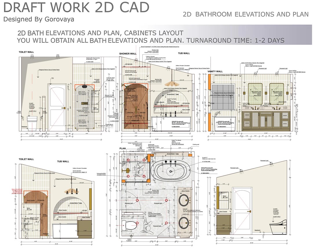 2D Master Bathroom, 2D CAD Cabinet Design, Bathroom Custom Draft, Bath ...