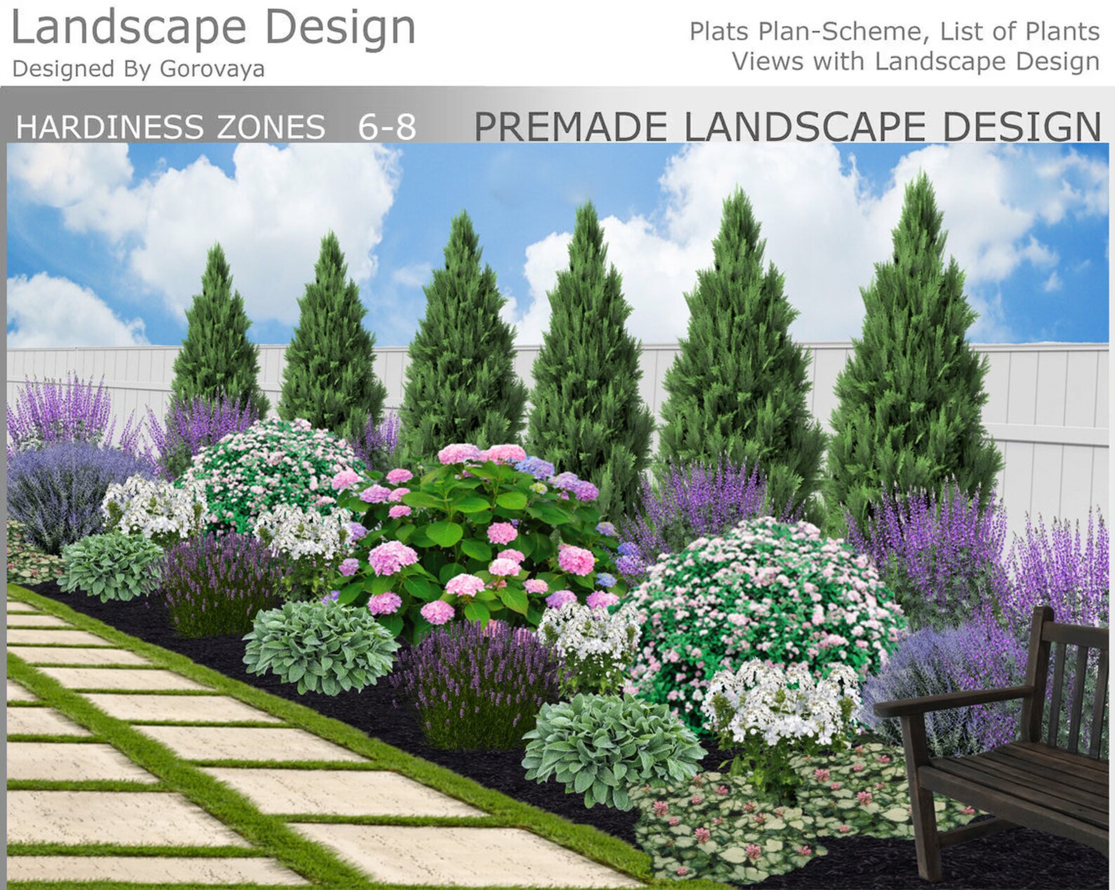 Premade Landscape Design, Landscape Fence Design, Zone 6-8 , Evergreen ...