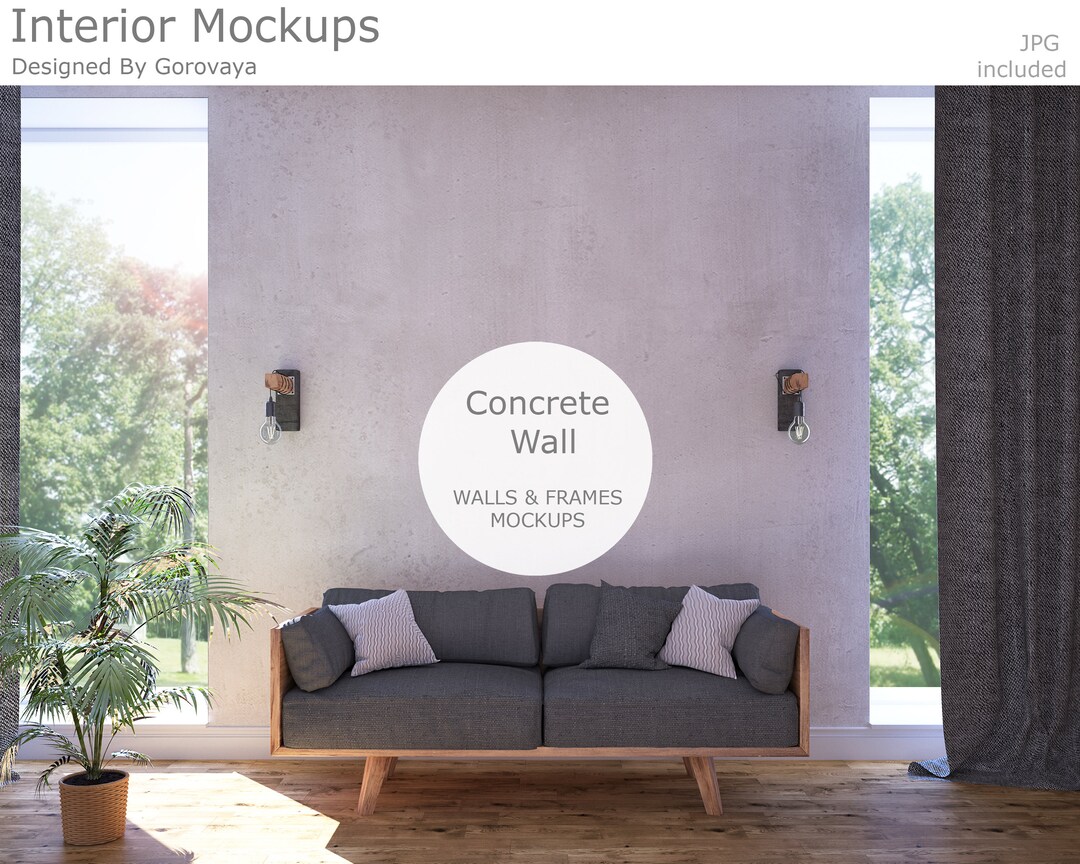 Interior Mockup, Concrete Wall Mockup, Living Room Mockup, Couch Mockup ...