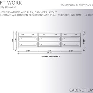 Complex Kitchen Cabinet Layout Draft, 2D Custom Kitchen Design, Cabinet ...