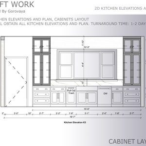Complex Kitchen Cabinet Layout Draft, 2D Custom Kitchen Design, Cabinet ...