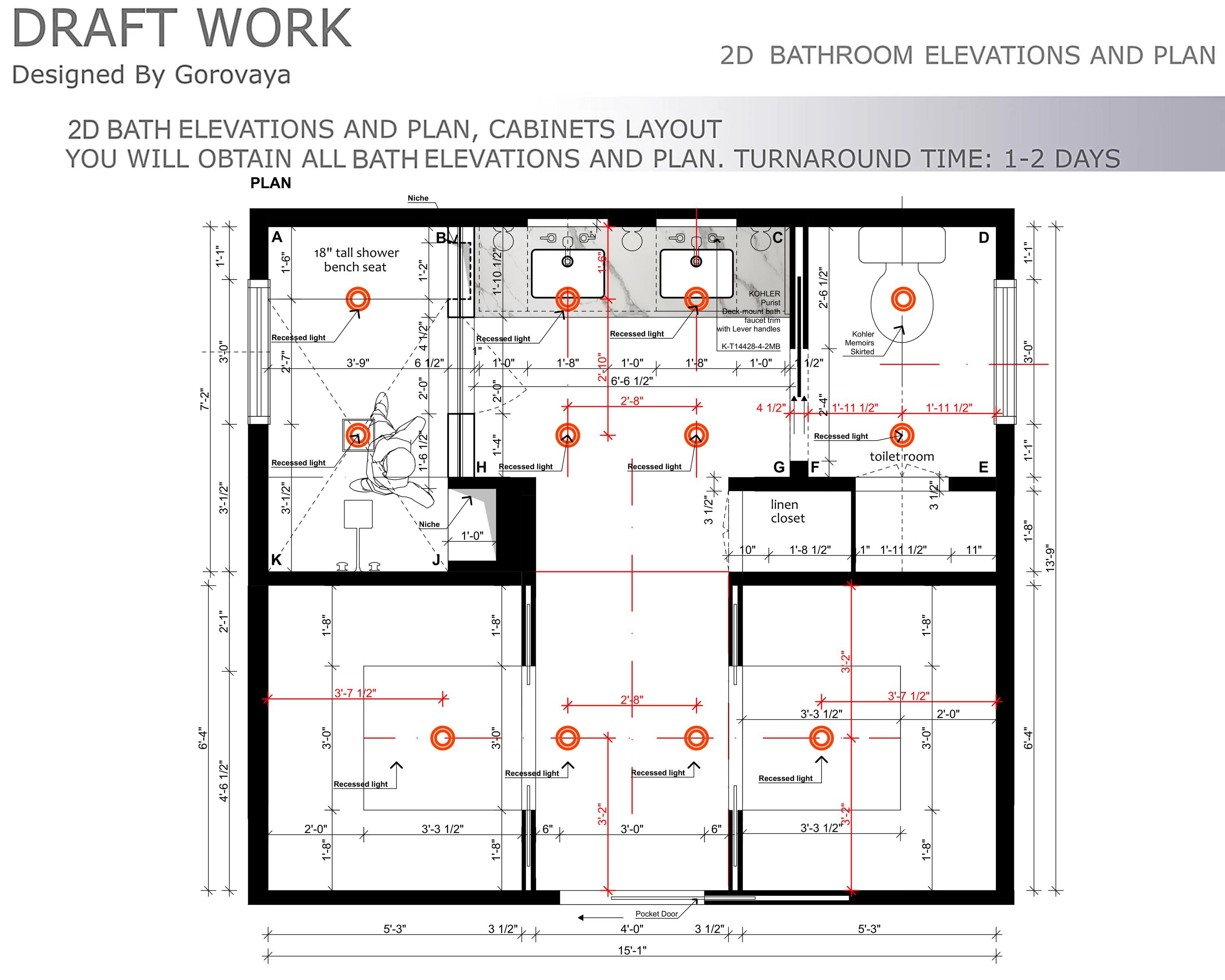 2D BATHROOM Layout Draft Complex, 2D Custom Cabinet Design, Cabinet ...