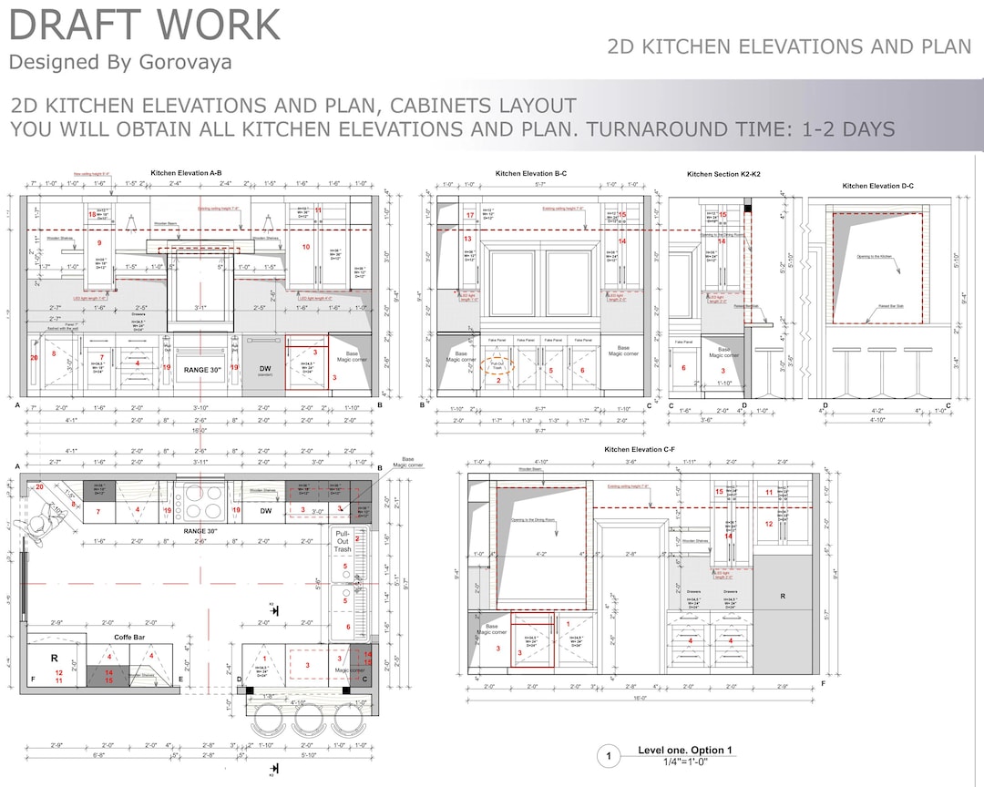 Kitchen Cabinet Layout Draft, 2D Custom Kitchen Design, Cabinet Layout ...