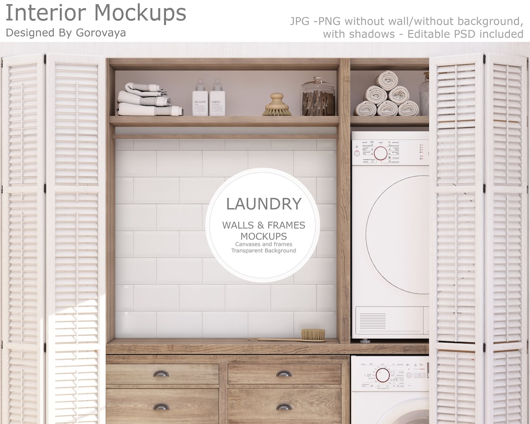 Interior Mockup, Laundry Mockup, Shelves Mockup, Blank Wall Mockup ...