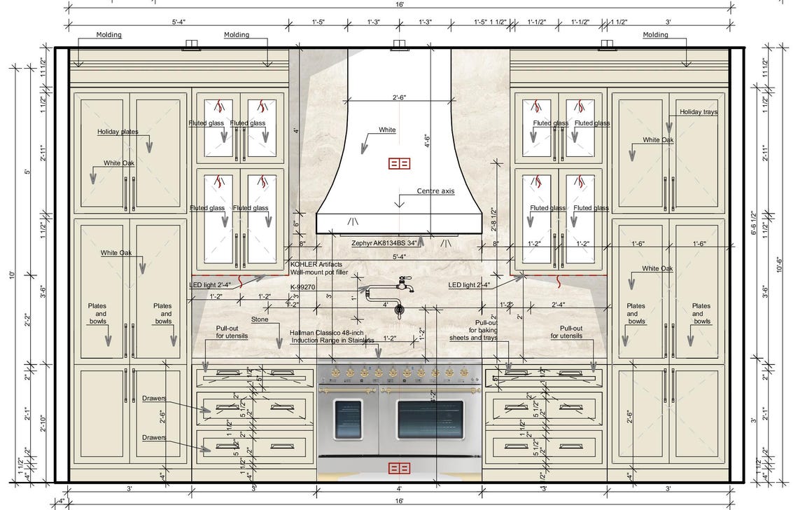 Complex Kitchen Cabinet Layout Draft, 2D Custom Kitchen Design, Cabinet ...