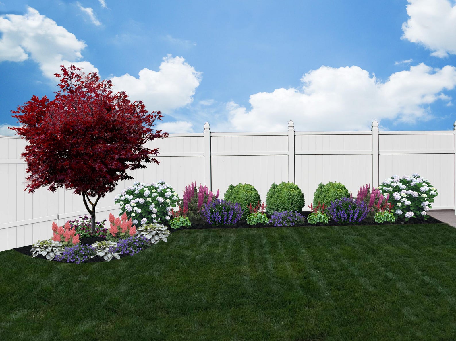 Premade Fence Landscape , Hydrangea Bush Design, Zone 5-8 Landscape Design, Landscaping Privacy ...