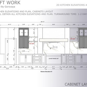 Complex Kitchen Cabinet Layout Draft, 2D Custom Kitchen Design, Cabinet ...