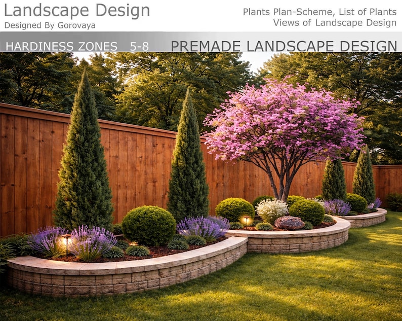 Premade Landscape Design, Fence Landscape, Full Sun Zone 5-8 Berm ...