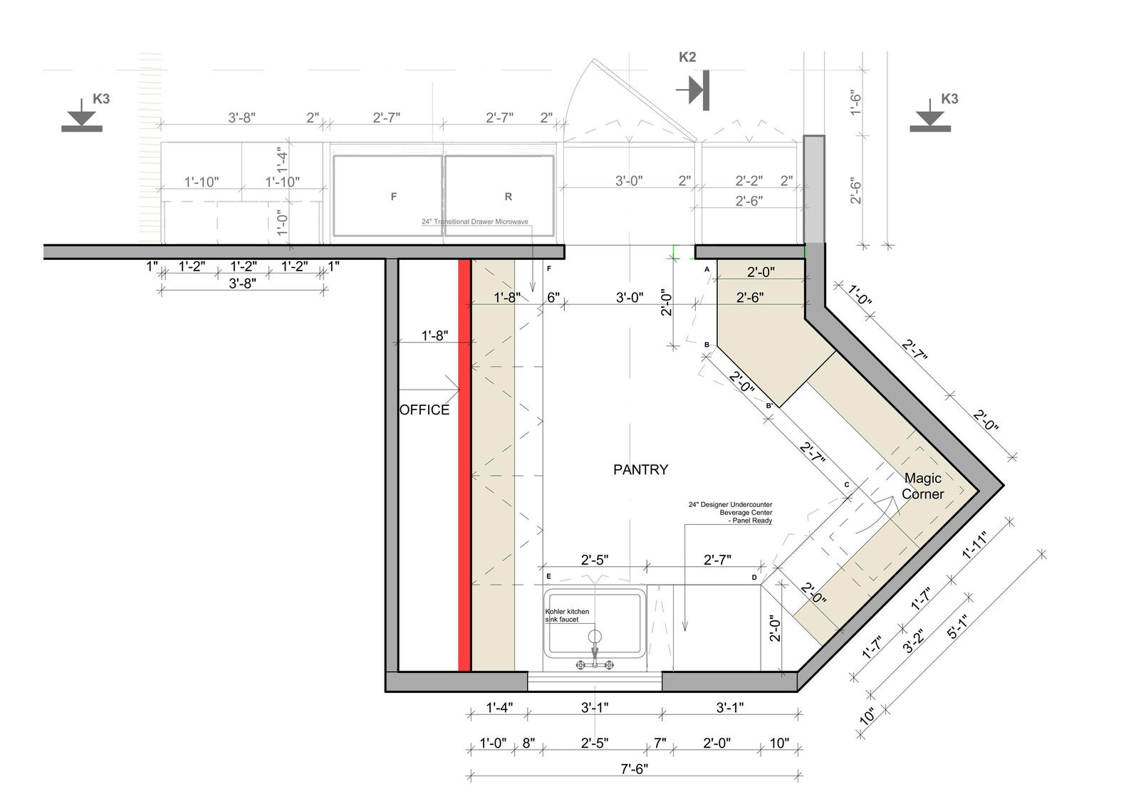 2D Pantry Room, 2D CAD Cabinet Design, Custom Draft, Bespoke Elevations ...