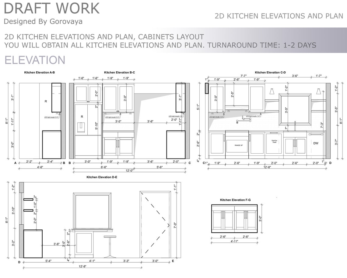 Kitchen Cabinet Layout Draft, 2D Custom Kitchen Design, Cabinet Layout ...