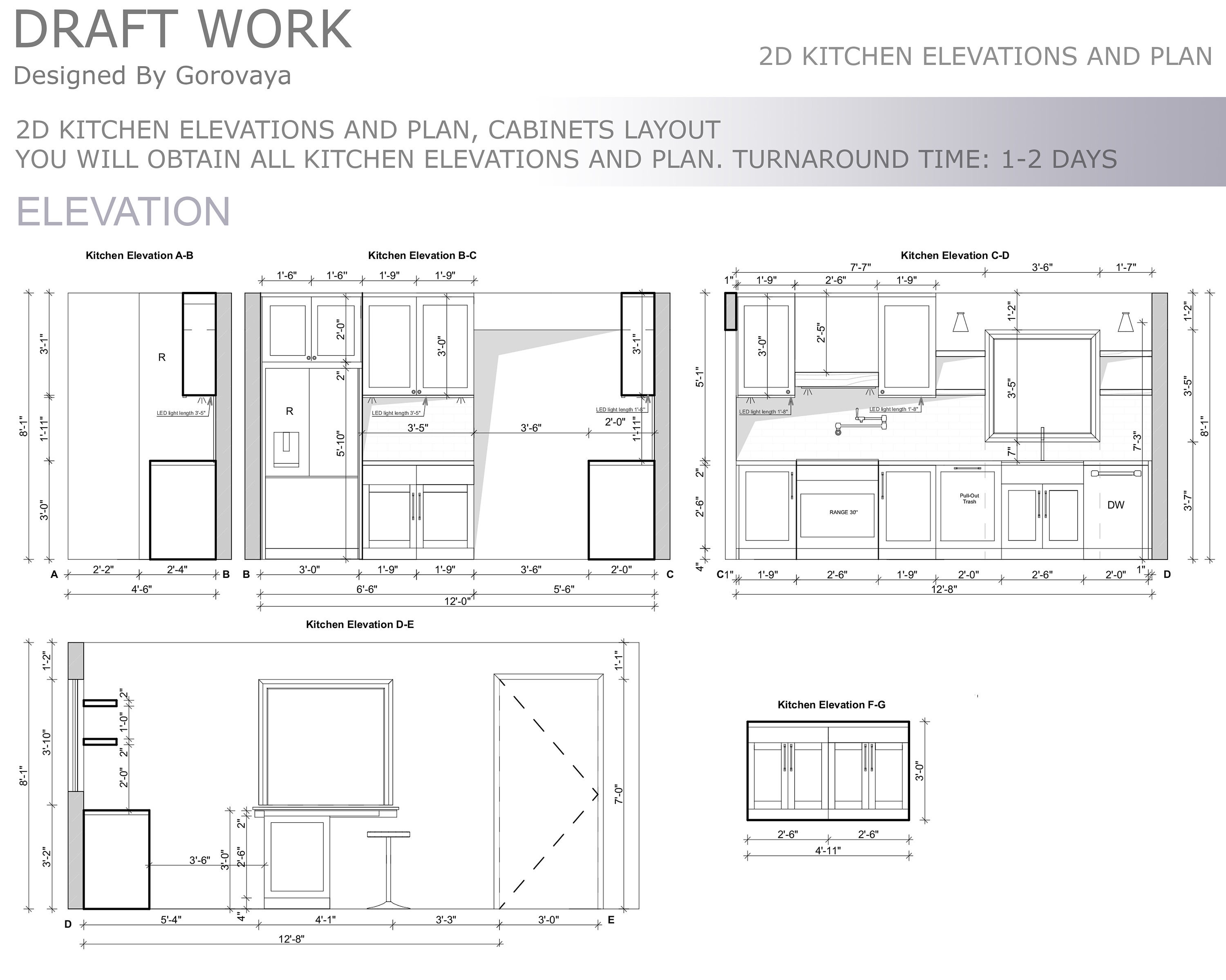 Kitchen Cabinet Layout Draft, 2D Custom Kitchen Design, Cabinet Layout ...