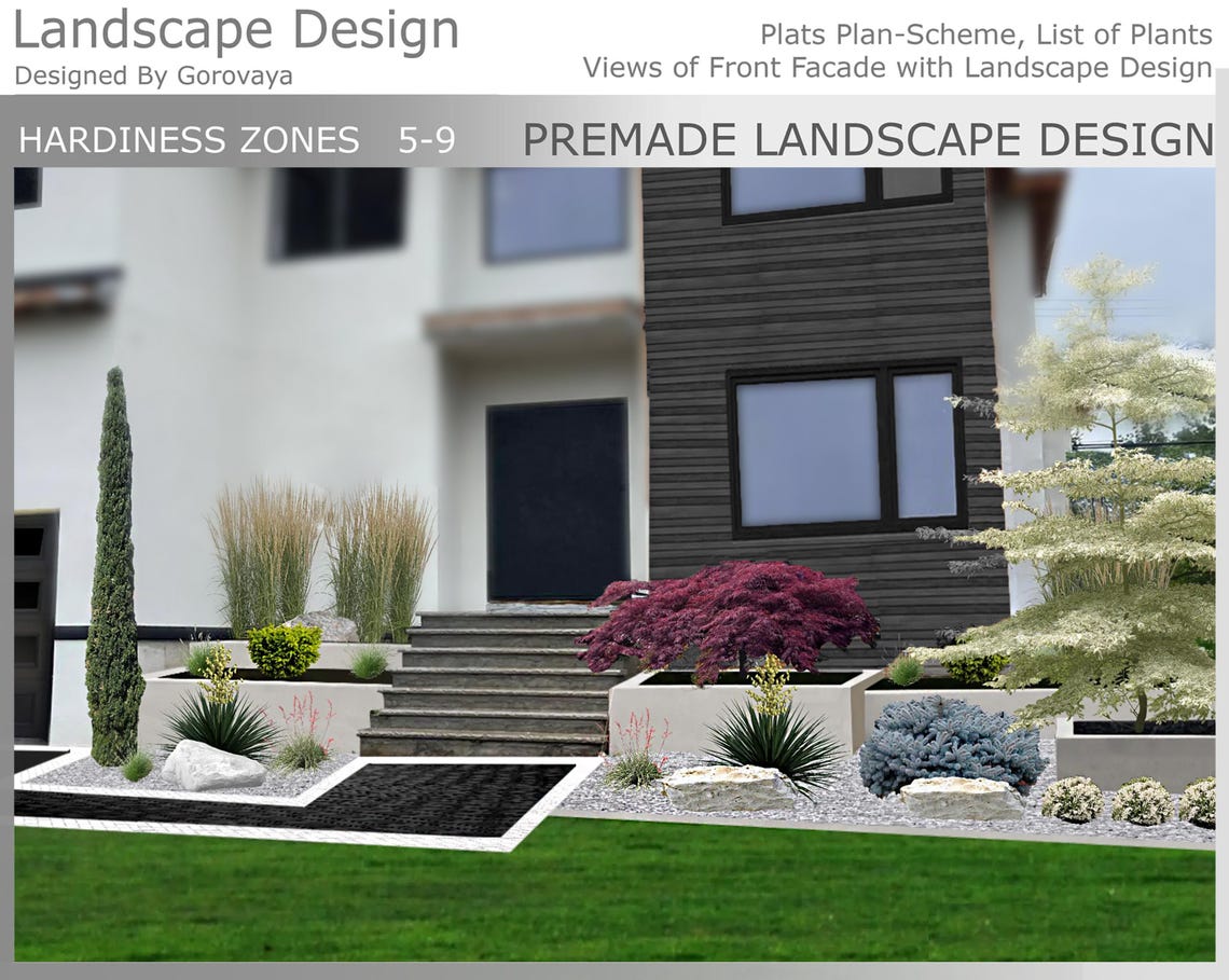 Japanese Maple Front Yard Landscape Design (zones 5–9), Modern ...