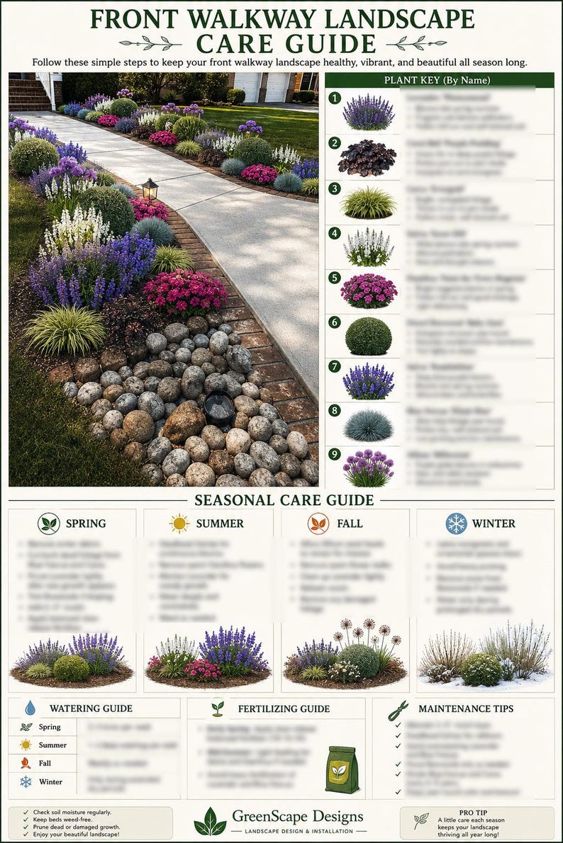 Ready to Use Front Landscape Layout | Walkway Garden Plan (zones 5-9 ...