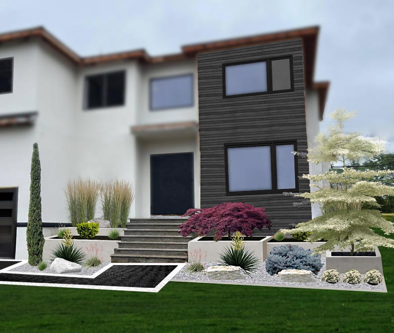 Japanese Maple Front Yard Landscape Design (zones 5–9), Modern ...