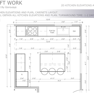 Kitchen Cabinet Layout Draft, 2D Custom Kitchen Design, Cabinet Layout ...