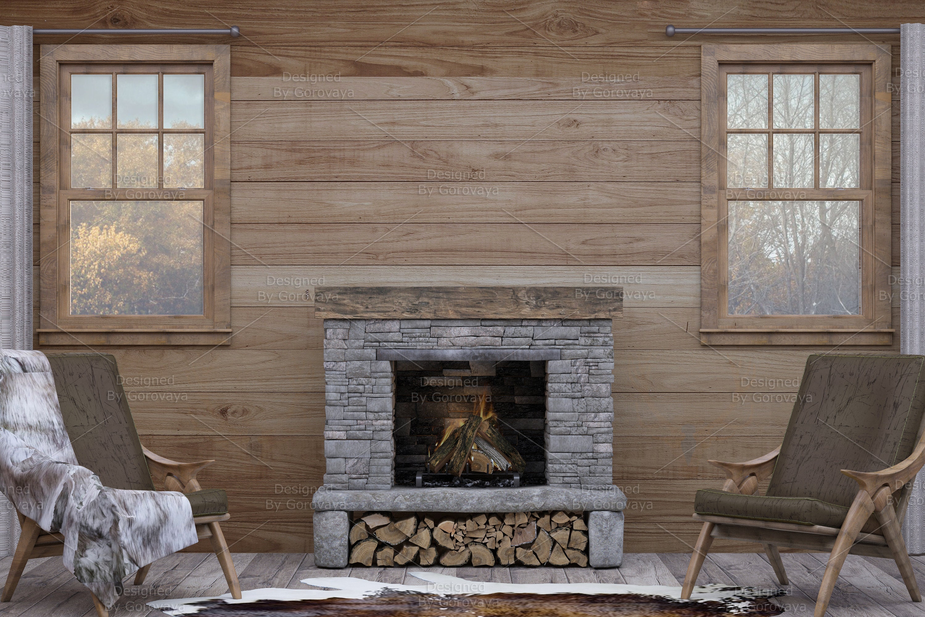 Interior Mockup Ranch Fireplace Rustic Interior Mockup - Etsy