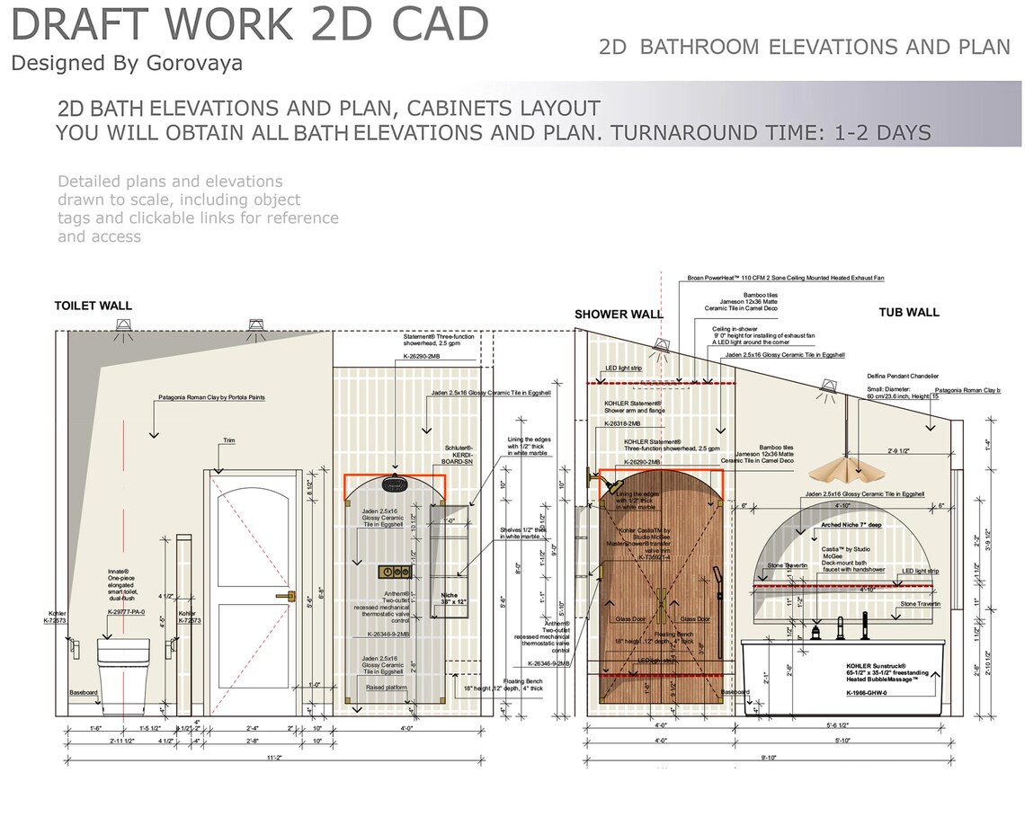 2D Master Bathroom Complex, 2D CAD Cabinet Design, Bathroom Custom ...