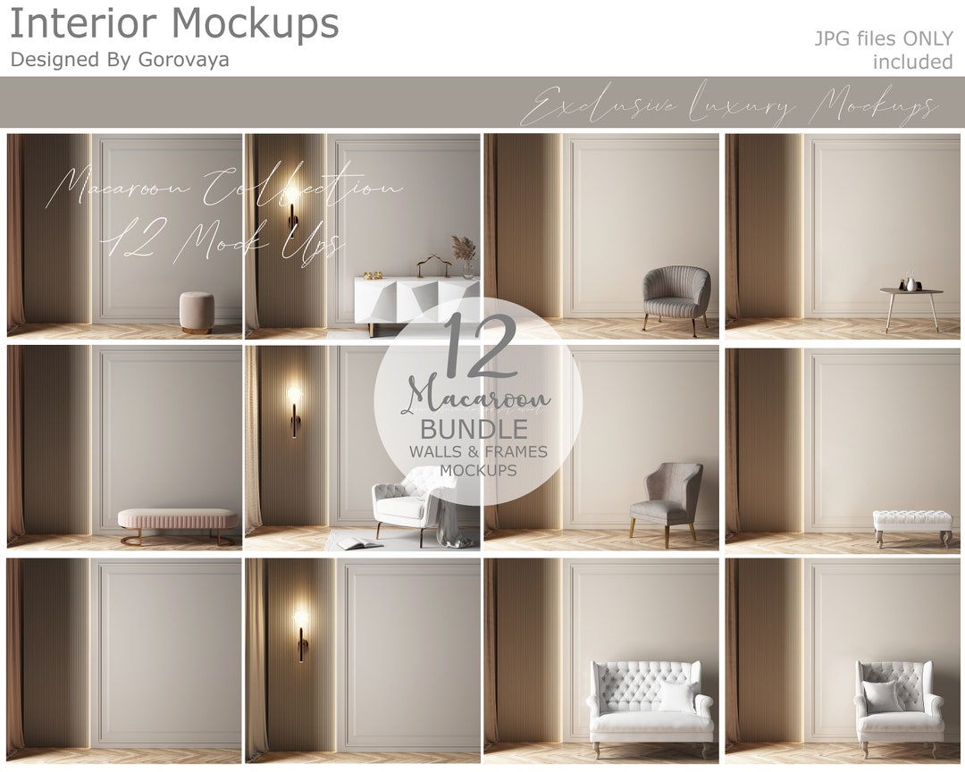 12 Interior Mockup Bundle Set, Interior Mockup, Mockup, Blank Wall ...