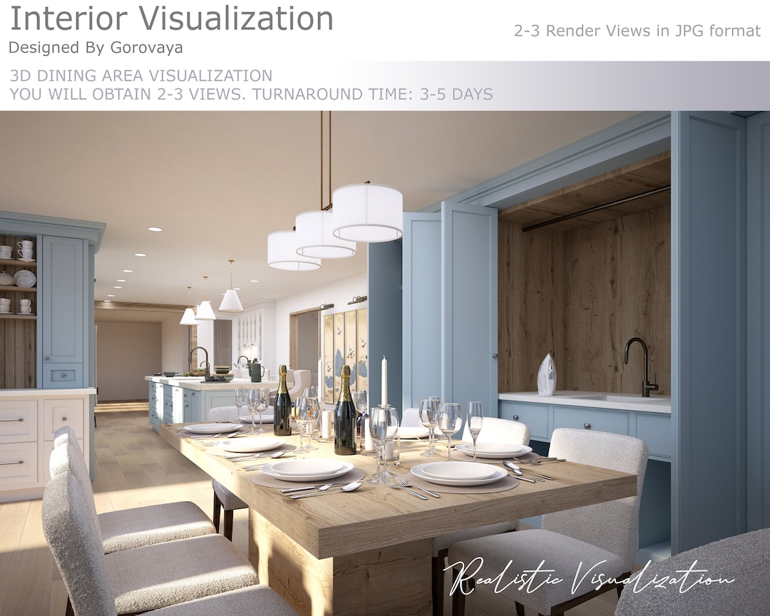3D Kitchen and Dining Interior Designs, Dining Room Rendering, 3D ...