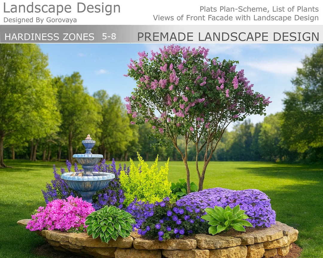 Premade Fence Landscape , Lilac Tree Berm Idea, Zone 5-8 Landscape Design, Landscaping Ideas ...