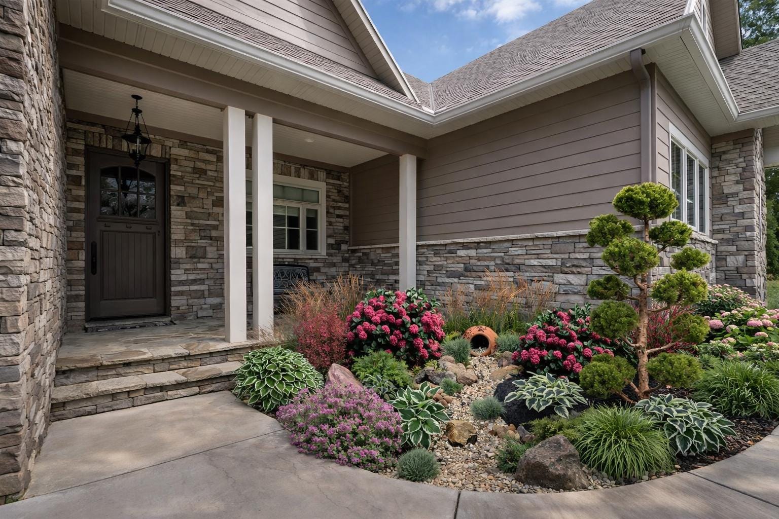 A Front Facade Corner Premade Design, Landscape Design, Landscape ...