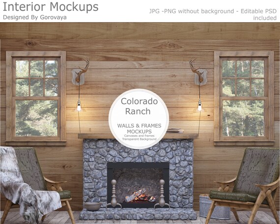 Interior Mockup Ranch Fireplace Rustic Interior Mockup | Etsy